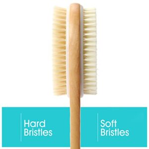 Back Brush for Shower and Bath (Shower Body Brush), Long Handled Body Brush, Two Sided Back Brush with Hard and Soft Bristles (Body Scrubber), Shower Back Scrubber (Bath Brush) with Exfoliating Glove