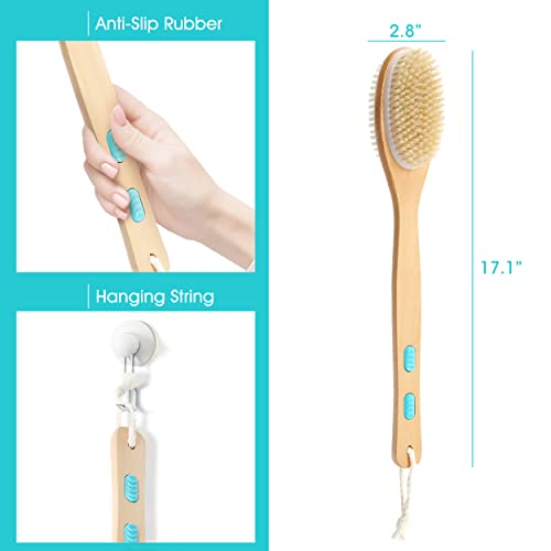 Back Brush for Shower and Bath (Shower Body Brush), Long Handled Body Brush, Two Sided Back Brush with Hard and Soft Bristles (Body Scrubber), Shower Back Scrubber (Bath Brush) with Exfoliating Glove