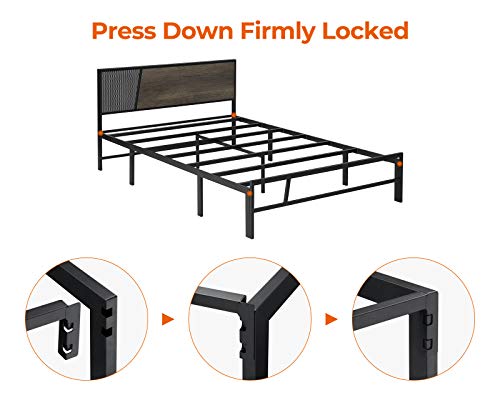 Alecono Heavy Duty Full Metal Bed Frame with Wood Headboard, Non-Slip Sturdy Steel Bed Platform Mattress Foundation No Box Spring Needed, Black