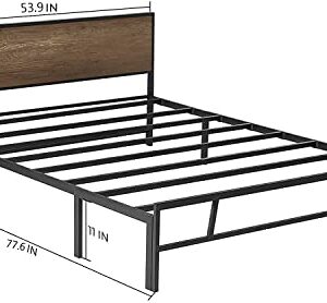 Alecono Heavy Duty Full Metal Bed Frame with Wood Headboard, Non-Slip Sturdy Steel Bed Platform Mattress Foundation No Box Spring Needed, Black