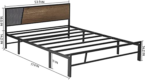 Alecono Heavy Duty Full Metal Bed Frame with Wood Headboard, Non-Slip Sturdy Steel Bed Platform Mattress Foundation No Box Spring Needed, Black