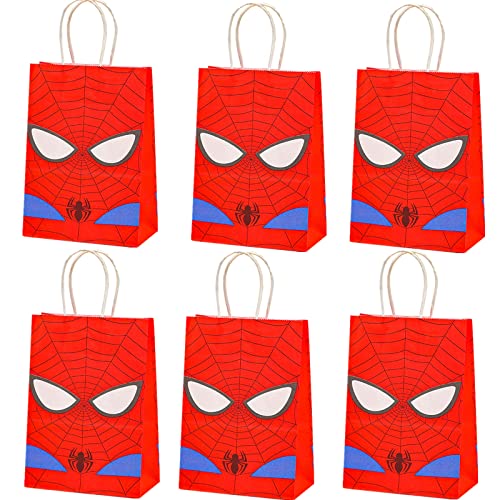 DENGGXZ 12 Pcs Spider Party Favor Bags with Handles, Spider Cartoon Gift Candy Bags for Kids Boys Super Hero Themed Birthday Party Supplies