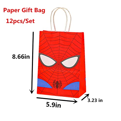 DENGGXZ 12 Pcs Spider Party Favor Bags with Handles, Spider Cartoon Gift Candy Bags for Kids Boys Super Hero Themed Birthday Party Supplies