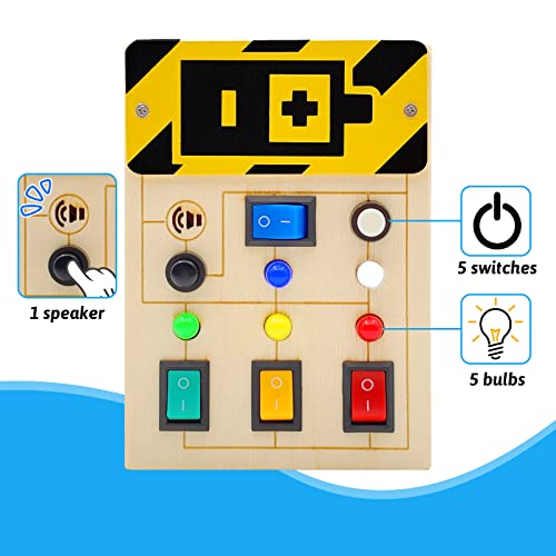 Toddler Toys Busy Board Montessori Toys Sensory Toys for Toddlers 1 2 3 4 Years Old, Wooden Travel Light Up Busy Board Toys with Buttons to Push Educational Learning Fidget Toy for Boy Girls Gifts