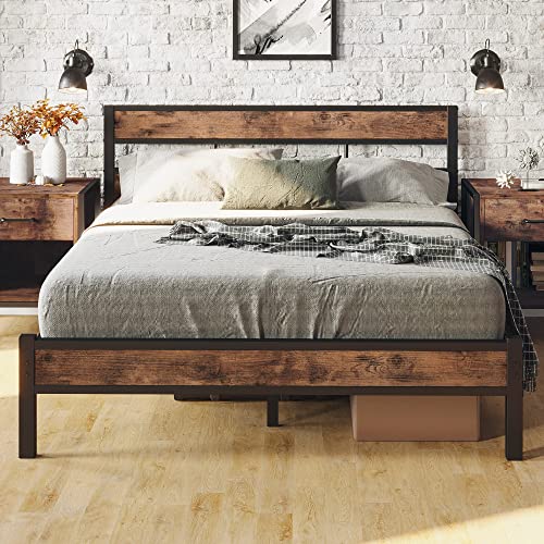 LIKIMIO Queen Bed Frame with Headboard, Platform Metal Bed Frame Queen with 14 Heavy Duty Steel Slats, More Sturdy, Noise-Free, No Box Spring Needed