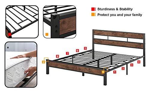 LIKIMIO Queen Bed Frame with Headboard, Platform Metal Bed Frame Queen with 14 Heavy Duty Steel Slats, More Sturdy, Noise-Free, No Box Spring Needed