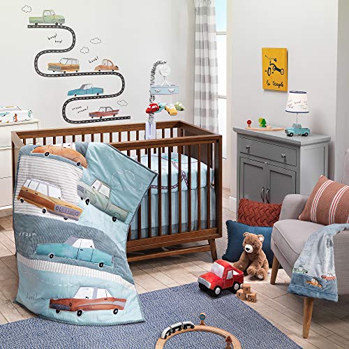 Lambs & Ivy Baby Car Tunes 4-Piece Nursery Crib Bedding Set - Blue