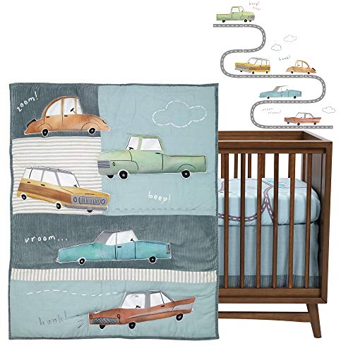 Lambs & Ivy Baby Car Tunes 4-Piece Nursery Crib Bedding Set - Blue