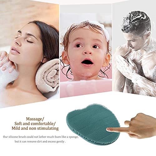 2 Pack Soft Silicone Shower Brush, Body & Face & Short Hair Wash, Bath Exfoliating Skin Massage Scrubber, Dry Skin Brushing Glove Loofah, Fit for Sensitive and All Kinds of Skin (PeonyPink+Green)