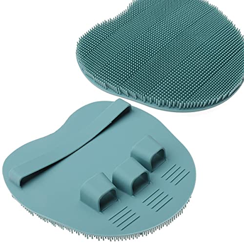 2 Pack Soft Silicone Shower Brush, Body & Face & Short Hair Wash, Bath Exfoliating Skin Massage Scrubber, Dry Skin Brushing Glove Loofah, Fit for Sensitive and All Kinds of Skin (PeonyPink+Green)