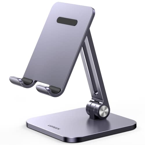 UGREEN Phone Stand Desk Cell Phone Holder Stand Stable Angle Adjustable Foldable Office Tabletop Aluminum Compatible with iPhone 14 Pro Max Plus 13 Pro Max 12 11 Samsung Galaxy S23 Ultra, 7.9 in