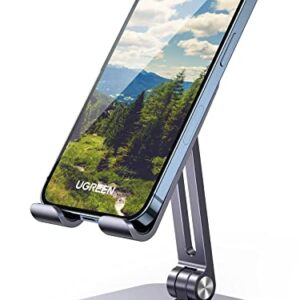 UGREEN Phone Stand Desk Cell Phone Holder Stand Stable Angle Adjustable Foldable Office Tabletop Aluminum Compatible with iPhone 14 Pro Max Plus 13 Pro Max 12 11 Samsung Galaxy S23 Ultra, 7.9 in