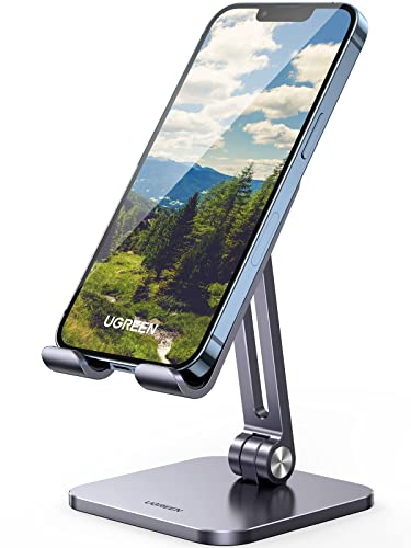 UGREEN Phone Stand Desk Cell Phone Holder Stand Stable Angle Adjustable Foldable Office Tabletop Aluminum Compatible with iPhone 14 Pro Max Plus 13 Pro Max 12 11 Samsung Galaxy S23 Ultra, 7.9 in