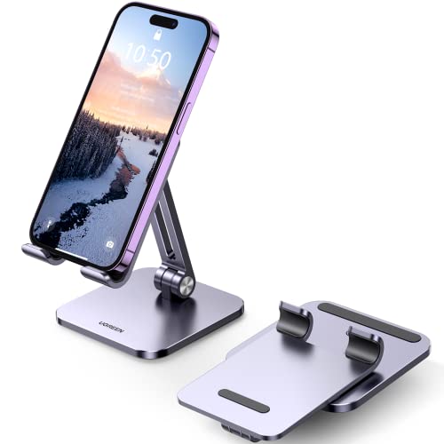 UGREEN Phone Stand Desk Cell Phone Holder Stand Stable Angle Adjustable Foldable Office Tabletop Aluminum Compatible with iPhone 14 Pro Max Plus 13 Pro Max 12 11 Samsung Galaxy S23 Ultra, 7.9 in