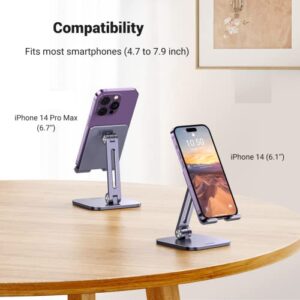 UGREEN Phone Stand Desk Cell Phone Holder Stand Stable Angle Adjustable Foldable Office Tabletop Aluminum Compatible with iPhone 14 Pro Max Plus 13 Pro Max 12 11 Samsung Galaxy S23 Ultra, 7.9 in