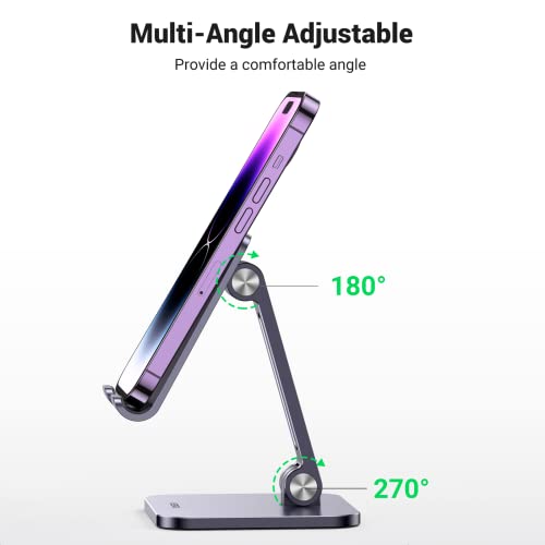 UGREEN Phone Stand Desk Cell Phone Holder Stand Stable Angle Adjustable Foldable Office Tabletop Aluminum Compatible with iPhone 14 Pro Max Plus 13 Pro Max 12 11 Samsung Galaxy S23 Ultra, 7.9 in