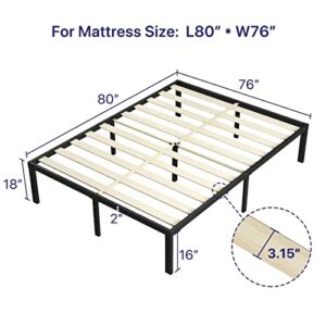 Founasia King Platform Bed Frame，18 Inches High Heavy Duty Metal Bedframe with Wide Wood Slats Hold up to 3500lbs,Noise-Free, No Box Spring Needed, 16-Inch Underbed Storage Space