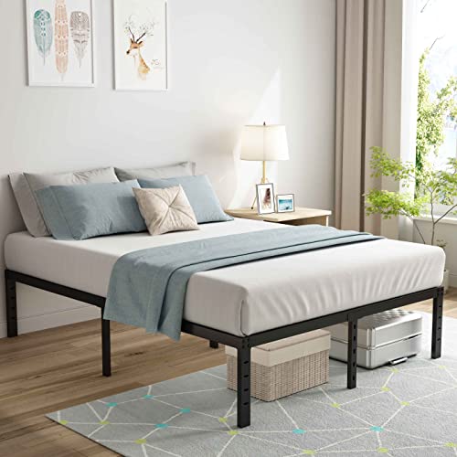 Founasia King Platform Bed Frame，18 Inches High Heavy Duty Metal Bedframe with Wide Wood Slats Hold up to 3500lbs,Noise-Free, No Box Spring Needed, 16-Inch Underbed Storage Space