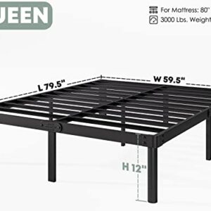 RLDVAY Queen-Bed-Frame, 12 Inch Metal-Bed-Frame-Queen, Heavy Duty Platform Bed Frame Queen Size, No Box Spring Needed, Easy Assembly, Noise-Free, Black