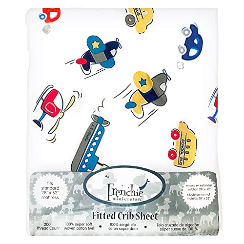 Frenchie Mini Couture, Cars, Boats, Planes Single Pack Fitted Crib Sheet – 100% Cotton, 28 x 52 x 8in