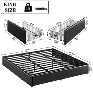 ANCTOR King Bed Frame with 4 Drawers, Faux Leather Upholstered Platform Bed, Bed with Storage No Box Spring Needed,Metal Slats Support, Easy Assembly