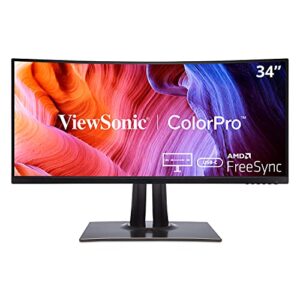 viewsonic vp3481a 34-inch wqhd+ curved ultrawide usb c monitor with freesync, 100hz, colorpro 100% srgb rec 709, 14-bit 3d lut, eye care, 90w usb c, hdmi, displayport for home and office,black