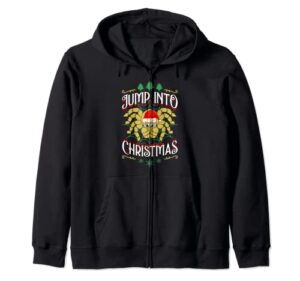 jump into christmas party joke pet jumping spider love zip hoodie