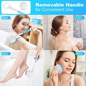 Electric Body Scrubber, Waterproof Rechargeable Silicone Body Brush with 4 Brush Heads, Handle Removable Back Scrubber for Shower, Body and Facial Cleansing & Exfoliating, Gift for Men/Women