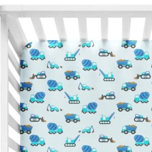 Posh Peanut Fitted Crib Sheet, Soft Viscose from Bamboo Fabric, Standard Crib and Toddler Mattresses 52" by 28" (Construction Cars)