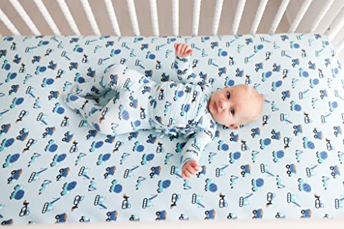 Posh Peanut Fitted Crib Sheet, Soft Viscose from Bamboo Fabric, Standard Crib and Toddler Mattresses 52" by 28" (Construction Cars)