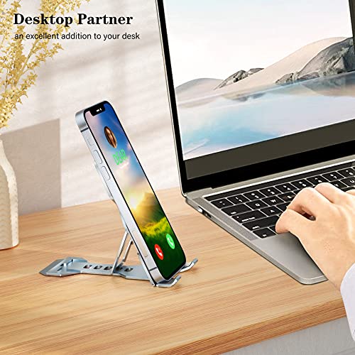 AISIERONE Portable Folding Phone Stand, Aluminum Desk Phone Stand, Phone Stand for Desk, Adjustable Cell Phone Stand, Metal Desktop Phone Stand for iPhone, Ipad, Mobile Phone, All Android Smartphone