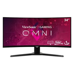 viewsonic omni vx3418-2kpc 34 inch ultrawide curved 1440p 1ms 144hz gaming monitor with adaptive sync, eye care, hdmi and display port