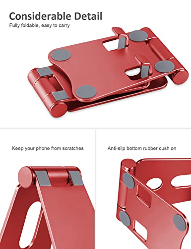 Tobeoneer Foldable Cell Phone Stand - Desk Phone Holder, Adjustable Alluminum Dock for iPhone 14 13 12 11 Pro XR XS Max 8 7 6 6s Plus Mini iPad Tablet (Red)