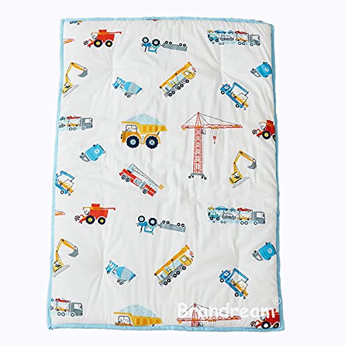 Brandream Crib Bedding Set for Boys Construction Truck Nursery Bedding Set Cotton 3 Pieces|Vehicles Excavator Car Cotton Comforter, Fitted Crib Sheet, Crib Bed Skirt| Baby Blue Yellow Red White