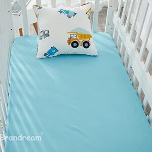 Brandream Crib Bedding Set for Boys Construction Truck Nursery Bedding Set Cotton 3 Pieces|Vehicles Excavator Car Cotton Comforter, Fitted Crib Sheet, Crib Bed Skirt| Baby Blue Yellow Red White