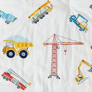 Brandream Crib Bedding Set for Boys Construction Truck Nursery Bedding Set Cotton 3 Pieces|Vehicles Excavator Car Cotton Comforter, Fitted Crib Sheet, Crib Bed Skirt| Baby Blue Yellow Red White