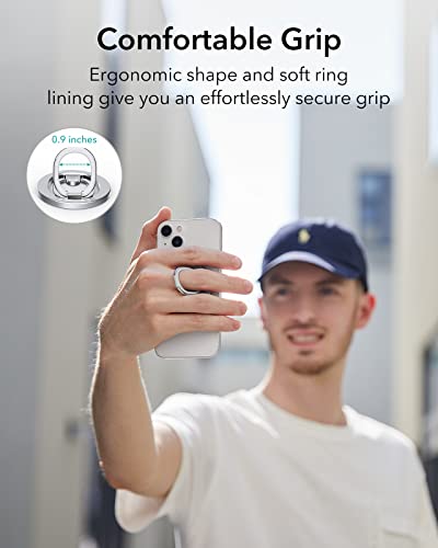 ESR Magnetic Phone Ring Holder (HaloLock), Compatible with MagSafe Phone Grip, MagSafe Ring Holder, Magnetic Phone Grip with Adjustable Stand, MagSafe Accessories for iPhone 14/13/12 Series, Silver