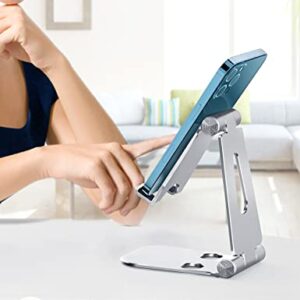 KTRIO Adjustable Cell Phone Stand, Aluminum Phone Stand for Desk, Foldable Phone Holder Compatible with iPhone 13 Pro Max 11 12 Xr 8 7 SE, Pad, Tablet, Smartphone - Silver