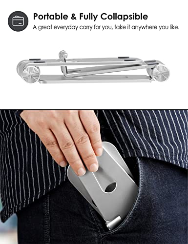 KTRIO Adjustable Cell Phone Stand, Aluminum Phone Stand for Desk, Foldable Phone Holder Compatible with iPhone 13 Pro Max 11 12 Xr 8 7 SE, Pad, Tablet, Smartphone - Silver