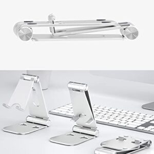 KTRIO Adjustable Cell Phone Stand, Aluminum Phone Stand for Desk, Foldable Phone Holder Compatible with iPhone 13 Pro Max 11 12 Xr 8 7 SE, Pad, Tablet, Smartphone - Silver