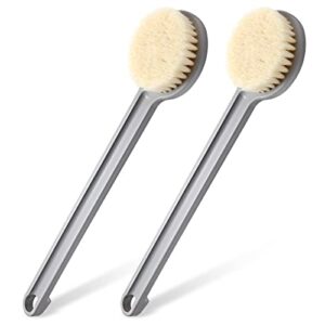 2pack back scrubber for shower, pipuha back scrubber long handle with soft and stiff bristles, shower brush body exfoliating for wet or dry brushing, bathing accessories for body brushes