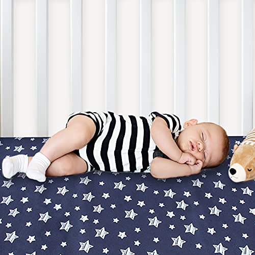 Crib Sheets for Boys or Girls 2 Pack, Fitted Crib Sheet for Standard Size Crib and Toddler Mattresses, Soft and Breathable Material, Grey & Navy