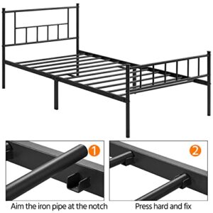 Yaheetech 13 inch Twin XL Size Metal Bed Frame with Headboard and Footboard Platform Bed Frame with Storage No Box Spring Needed Mattress Foundation Black