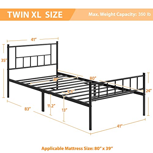 Yaheetech 13 inch Twin XL Size Metal Bed Frame with Headboard and Footboard Platform Bed Frame with Storage No Box Spring Needed Mattress Foundation Black