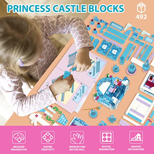 MOONTOY Princess Castle STEM Building Toys for Girls Age 6 7 8 9 10 11 12 Years Old- 492 PCS Castle Building Blocks Kits Creative Educational Building Sets Christmas Birthday Gifts for Girl Boys Kids