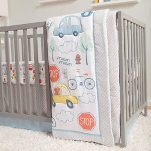 Sammy & Lou Beep Beep 4-Piece Baby Nursery Crib Bedding Set, Includes Quilt, Fitted Crib Sheet, Crib Skirt, and Plush Toy