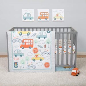 Sammy & Lou Beep Beep 4-Piece Baby Nursery Crib Bedding Set, Includes Quilt, Fitted Crib Sheet, Crib Skirt, and Plush Toy