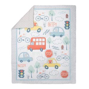 Sammy & Lou Beep Beep 4-Piece Baby Nursery Crib Bedding Set, Includes Quilt, Fitted Crib Sheet, Crib Skirt, and Plush Toy