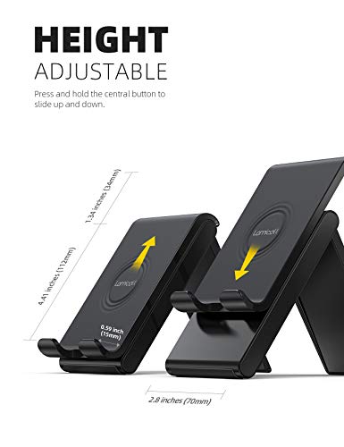 Lamicall Adjustable Cell Phone Stand - Foldable Portable Holder Cradle for Desk, Desktop Charging Dock Compatible with Phone 12 Mini 11 Pro XS Max XR X 8 7 6S Plus Galaxy S10 S9 S8 Smartphones Black