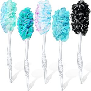 5 pieces loofah back scrubber for shower long handle bath body brush shower brush with long handled deep cleansing and exfoliating bath loofah sponge for men women in bathing accessories